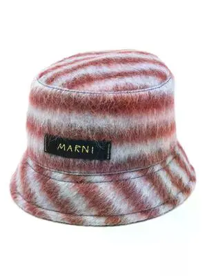Marni Logo-appliqué Striped Bucket Hat - Red