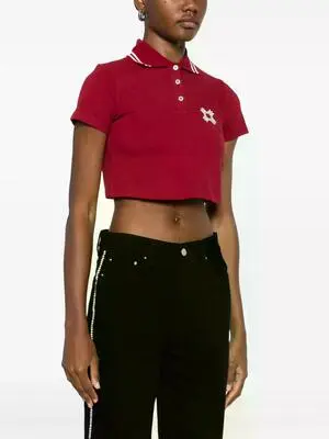 Amiri Cropped Polo Top With Embroidered Logo - Red