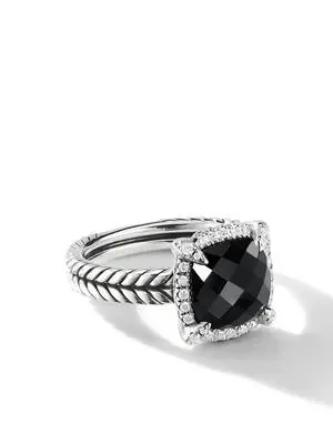 David Yurman Sterling Onyx, And Diamond Chatelaine Ring - Silver