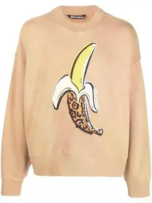 Palm Angels Leopard Banana Print Cotton Sweatshirt - Neutrals