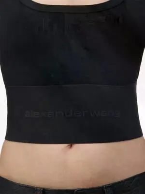 Alexander Wang Long-sleeve Cropped Scoop Neck Top With Logo Underband