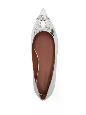 Amina Muaddi Metallic-leather Ballet Flats - Silver