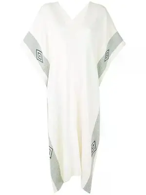 Voz Diamante Pattern Poncho - White