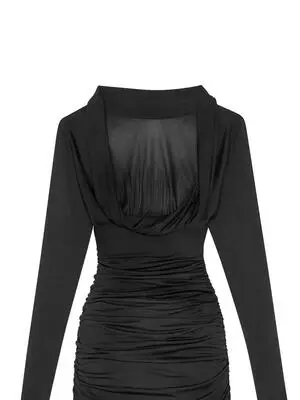 Saint Laurent Ruched Curved-hem Long-sleeve Dress
