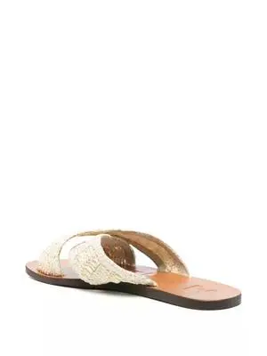 Manebí Raffia Crossover Strap Flats - Neutrals