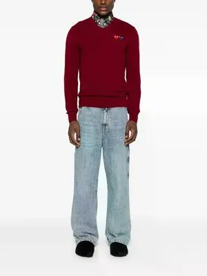 Play Comme Des Garcon Heart-patch Wool Jumper - Red