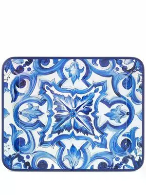 Dolce & Gabbana Medium Mediterraneo-print Wooden Tray - Blue