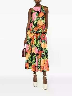 La DoubleJ Floral-print Midi Skirt - Black