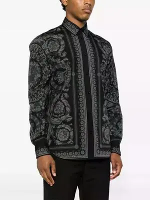 Versace Barocco Print Cotton Shirt - Black