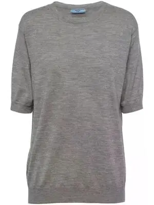 Prada Triangle-logo Cashmere Knitted Top - Grey