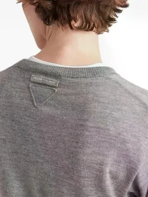 Prada Triangle-logo Cashmere Knitted Top - Grey