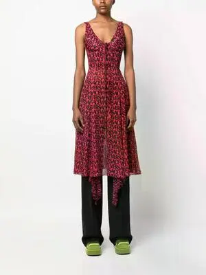 Versace Logo-print Asymmetric-hem Silk Dress