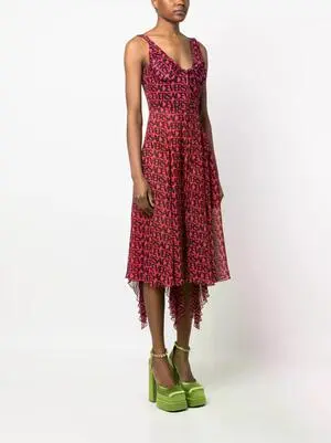 Versace Logo-print Asymmetric-hem Silk Dress