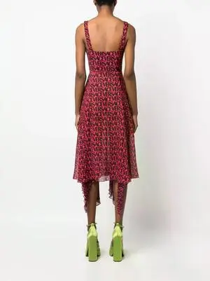 Versace Logo-print Asymmetric-hem Silk Dress
