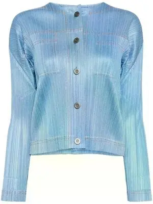 Issey Miyake Pleated Denim-like Jacket - Blue