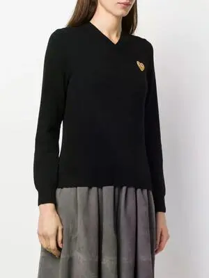 Play Comme Des Garcon Heart-patch V-neck Wool Sweater - Black