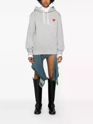 Play Comme Des Garcon Heart Motif Cotton Hoodie - Grey
