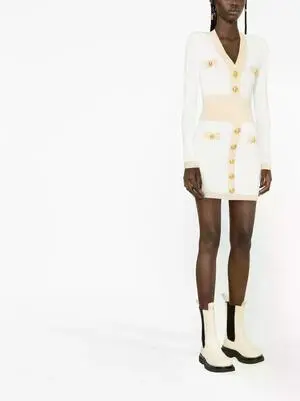 Balmain Embossed-button Knitted Minidress