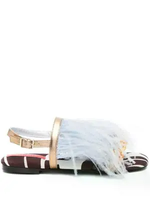 La DoubleJ Medal Feather-trim Sandals - Blue