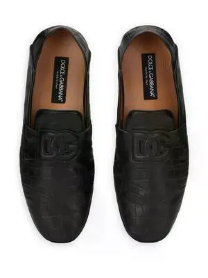 Dolce & Gabbana Dg Logo Embossed Crocodile Leather Loafers