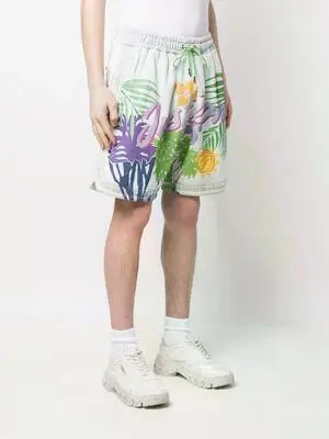 JUST DON Graphic Print Cotton Shorts