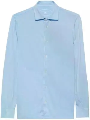 Fedeli Plain Organic-cotton Shirt - Blue