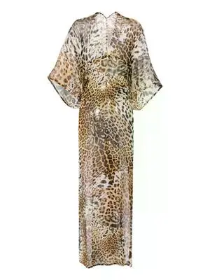Roberto Cavalli Leopard-print Silk Beach Dress