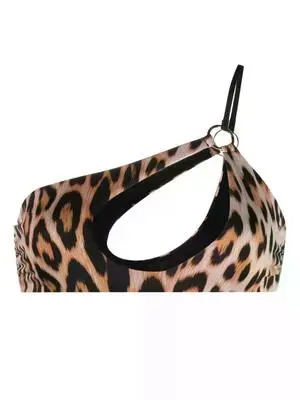 Roberto Cavalli Leopard-print One-shoulder Bikini Top