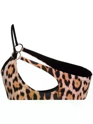 Roberto Cavalli Leopard-print One-shoulder Bikini Top
