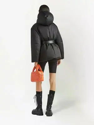Prada Re-nylon Hooded Down Jacket With Belt