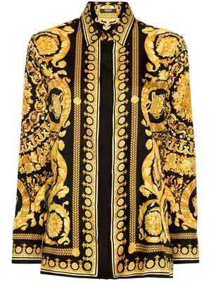 Versace Heritage Barocco-Print Silk Shirt Black