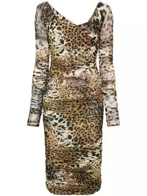 Roberto Cavalli Leopard-print Mesh Midi Dress