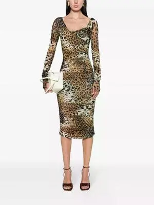 Roberto Cavalli Leopard-print Mesh Midi Dress