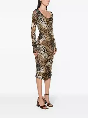 Roberto Cavalli Leopard-print Mesh Midi Dress