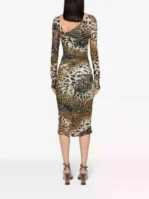 Roberto Cavalli Leopard-print Mesh Midi Dress