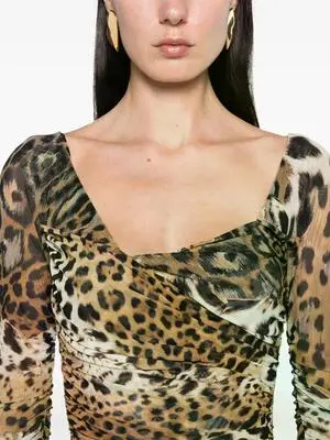 Roberto Cavalli Leopard-print Mesh Midi Dress