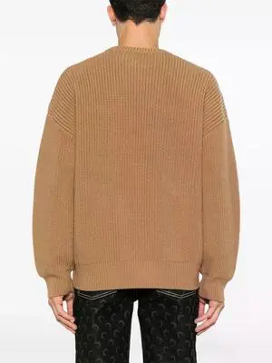 MARINE SERRE Camel Brown Merino Wool Ribbed Crew Neck Sweater
