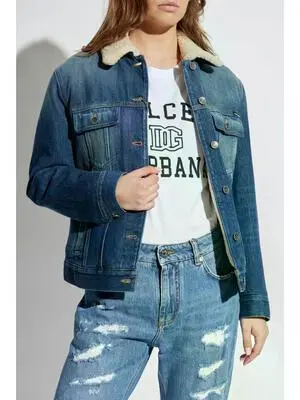 Dolce & Gabbana Denim Jacket With Faux-fur Collar And Logo Appliqu