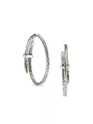 John Hardy Sterling Spear Diamond Hoop Earrings