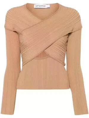 SELF-PORTRAIT Ribbed Wrap Top