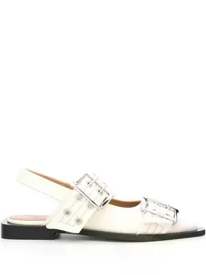 GANNI Buckled Pointed-toe Ballerina Shoes - Neutrals