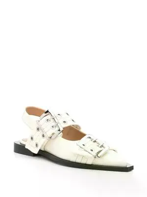 GANNI Buckled Pointed-toe Ballerina Shoes - Neutrals