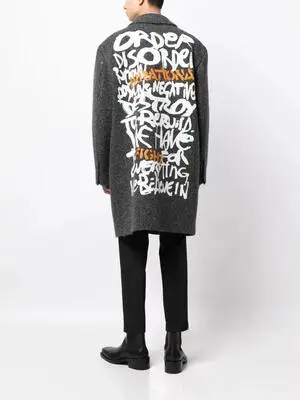 Moschino Slogan-print Wool Pea Coat