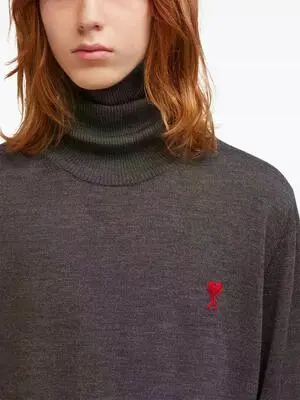 AMI Paris De Coeur Monogram Turtleneck Wool Jumper