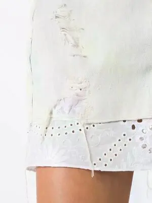 AMIR SLAMA Broderie-anglaise Trim Denim Skirt