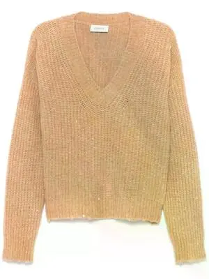 LANEUS Sequined V-neck Sweater - Neutrals