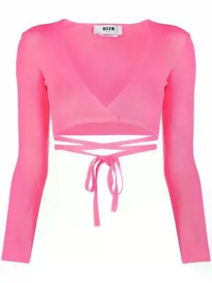 MSGM Lace-up Cropped Top - Pink