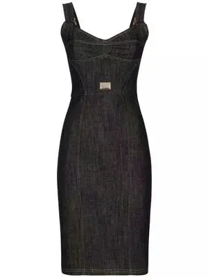 Dolce & Gabbana Logo-plaque Midi Denim Dress