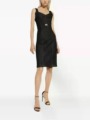 Dolce & Gabbana Logo-plaque Midi Denim Dress