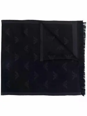 Emporio Armani Logo Embroidered Knit Scarf - Black